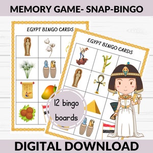 Egyptian-themed Game Set, Kids Printable Games, Ancient Egypt, Bingo ...