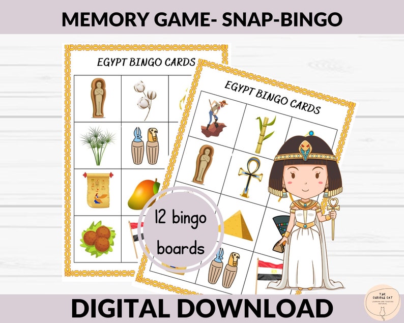 Egyptian-themed Game Set, Kids Printable Games, Ancient Egypt, Bingo ...