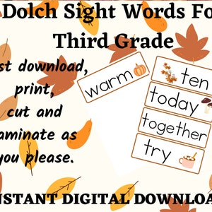 3rd Grade Sight Words, High Frequency Words Flashcards, Autumn-themed ...