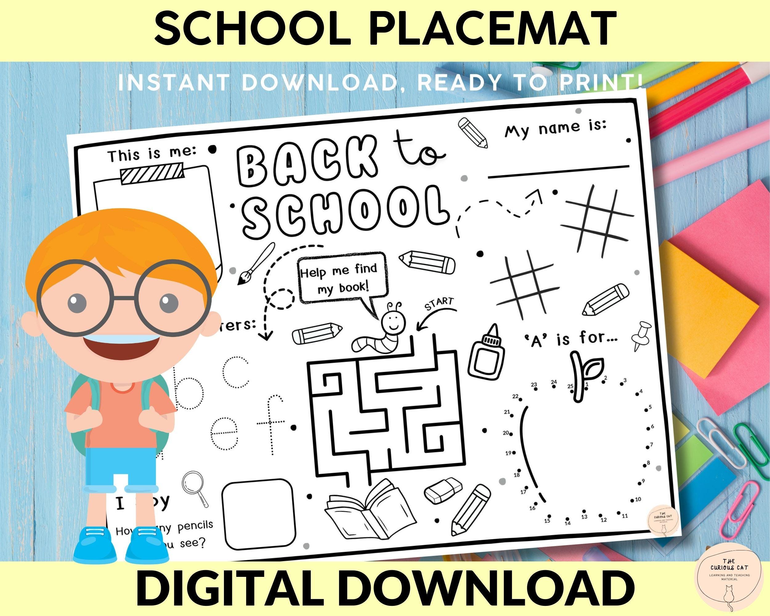 Printable Back to School Activity Placemat - First Day of School ...