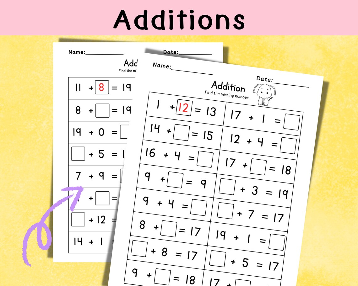 15 Addition Worksheets Fill-in-the-blanks Maths Printables (numbers 1 ...