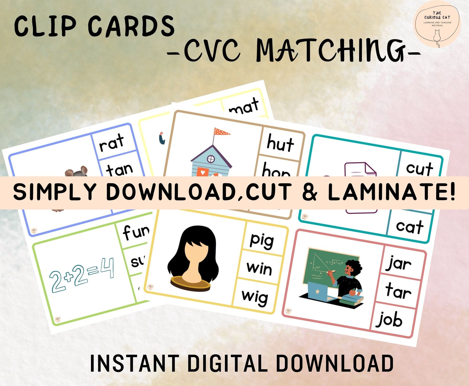 CVC Match and Clip Cards, CVC Pictures & Words, Early Reading, Phonics ...