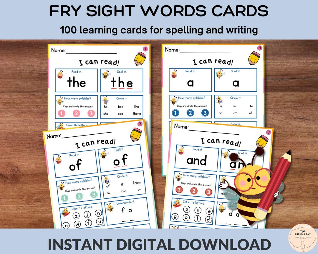 100 Sight Words Cards, Fry First 100 Sight Words, Reading and Spelling ...