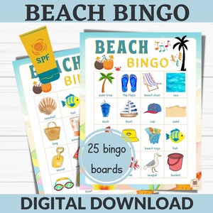 Printable Beach Bingo Game, Summer Bingo for Kids, Fun Beach Game ...