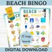 Printable Beach Bingo Game, Summer Bingo for Kids, Fun Beach Game ...