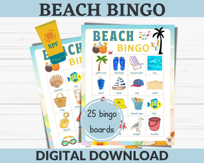 Printable Beach Bingo Game, Summer Bingo for Kids, Fun Beach Game ...