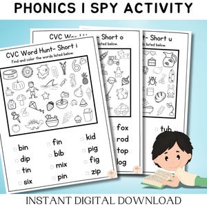 Phonics CVC Printables, Kindergarten Phonics Printouts, Pre-k Picture ...
