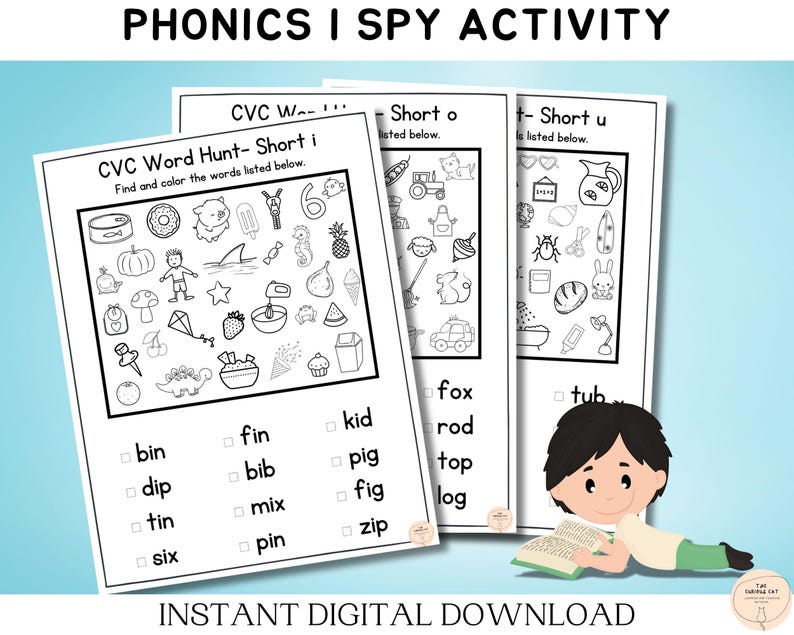 Phonics CVC Printables, Kindergarten Phonics Printouts, Pre-k Picture ...