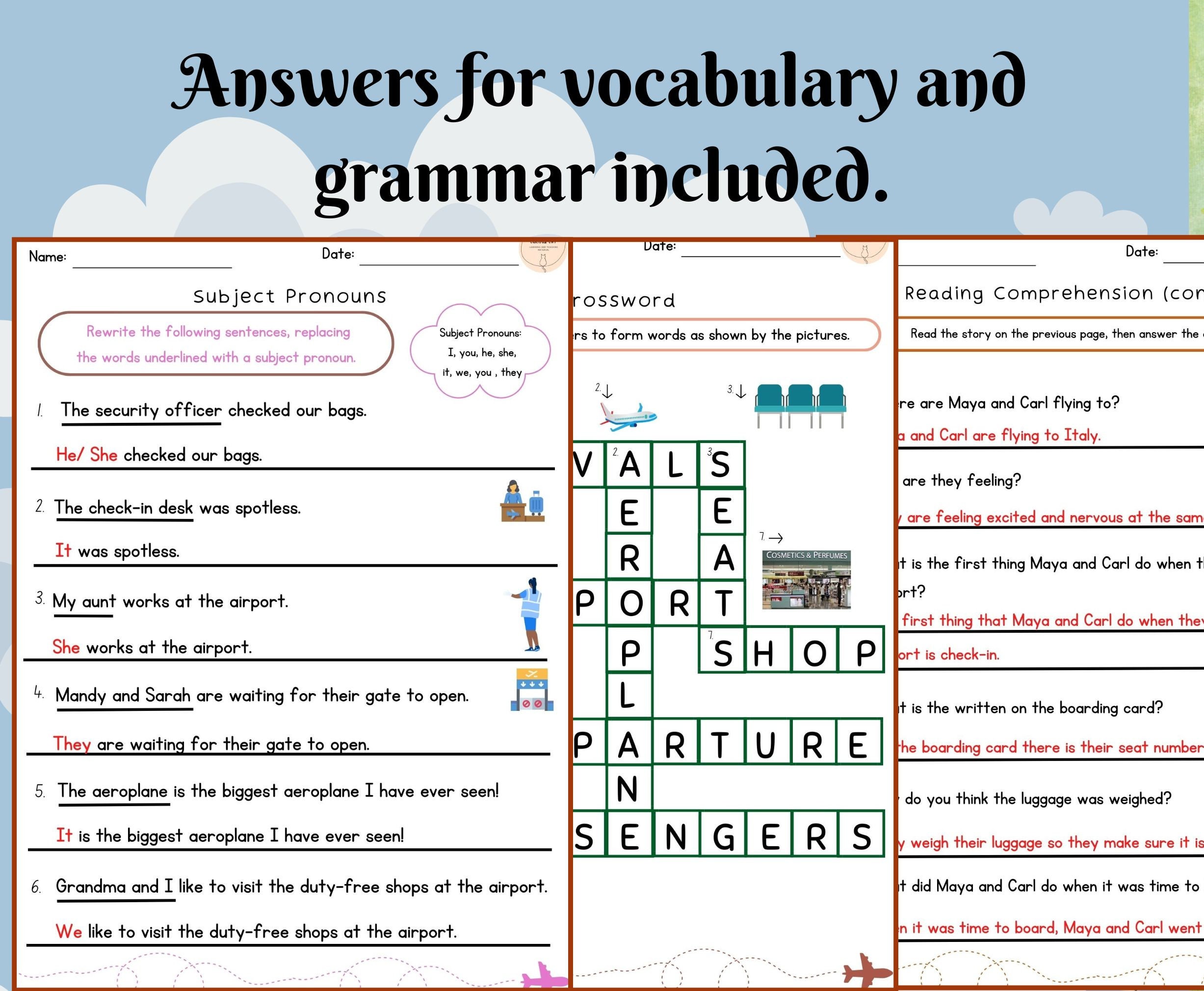 ESL English Language Worksheets 'at the Airport' - Etsy Australia
