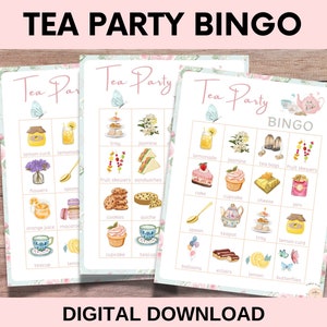 Vintage Tea Party Bingo Games, Bingo Cards, Labelled Calling Cards ...