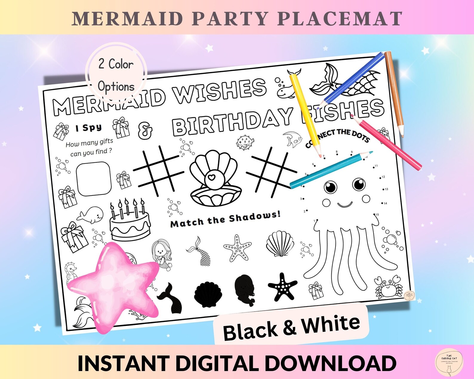 Mermaid Party Placemat for Kids, Coloring and Activity Mermaid Placemat ...
