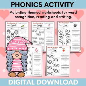 Phonics Valentines Worksheets; Word Recognition, Reading & Writing ...