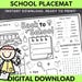Printable Back to School Activity Placemat, First Day of School ...