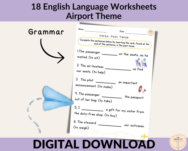 English Language Worksheets, 'at the Airport' Theme Worksheets, 3rd ...