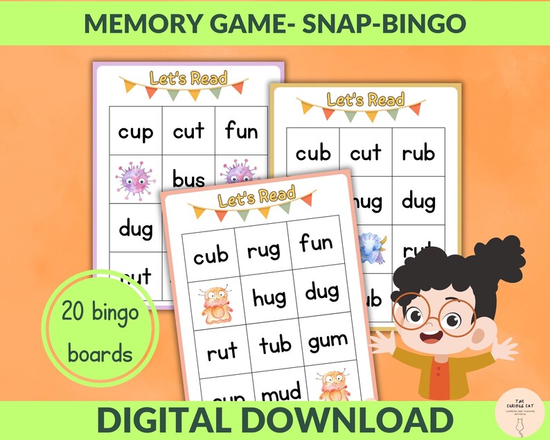 Phonics CVC for Kindergarten, Daycare Literacy CVC Bingo and Card Games ...