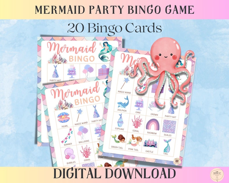 Mermaid Bingo Printable, Kids Party Activity, Birthday Party Game ...