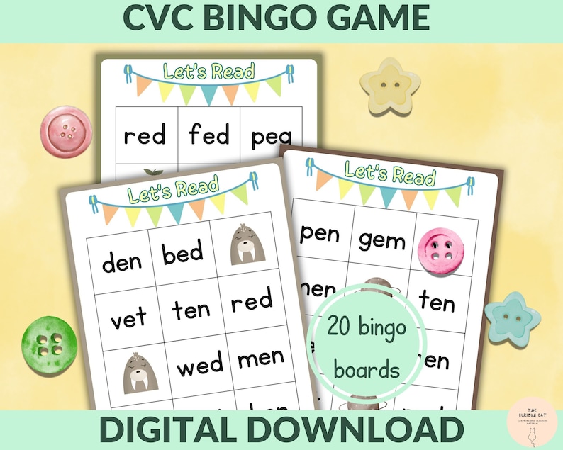 Kindergarten Phonics Game, Printable Bingo Cards & Games, Phonemic ...