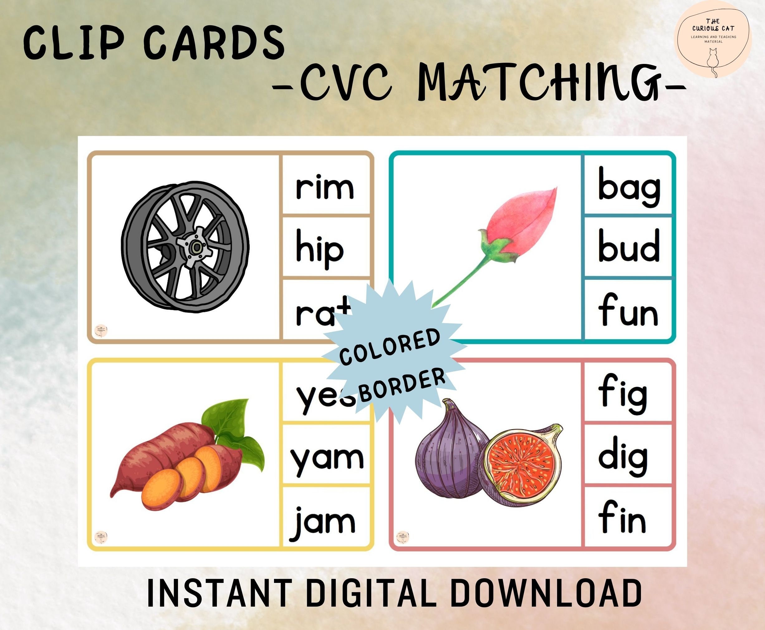 CVC Match and Clip Cards, CVC Pictures & Words, Early Reading, Phonics ...