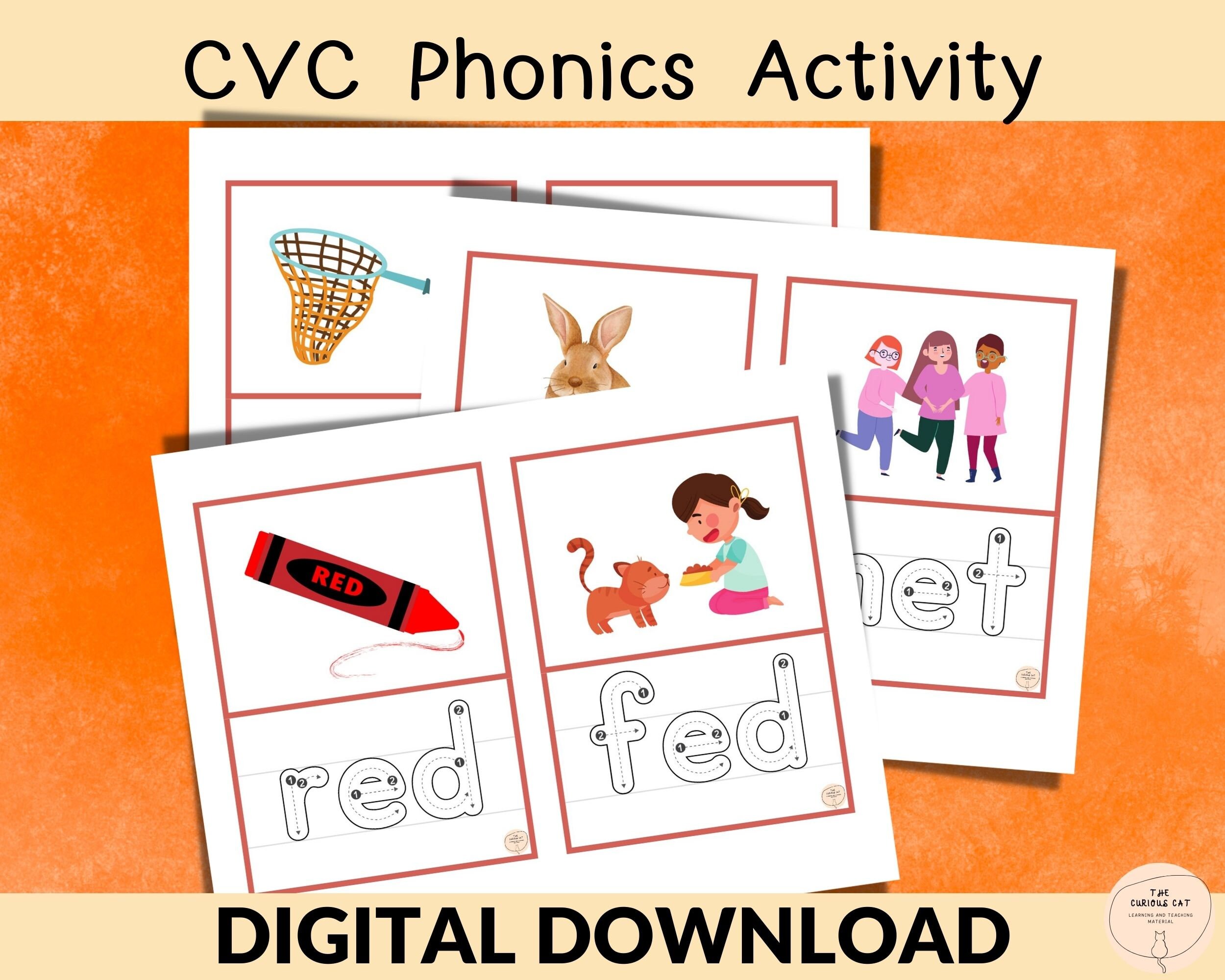 Phonics Flashcards for Kindergarten | CVC Word Builder | Trace the Word ...