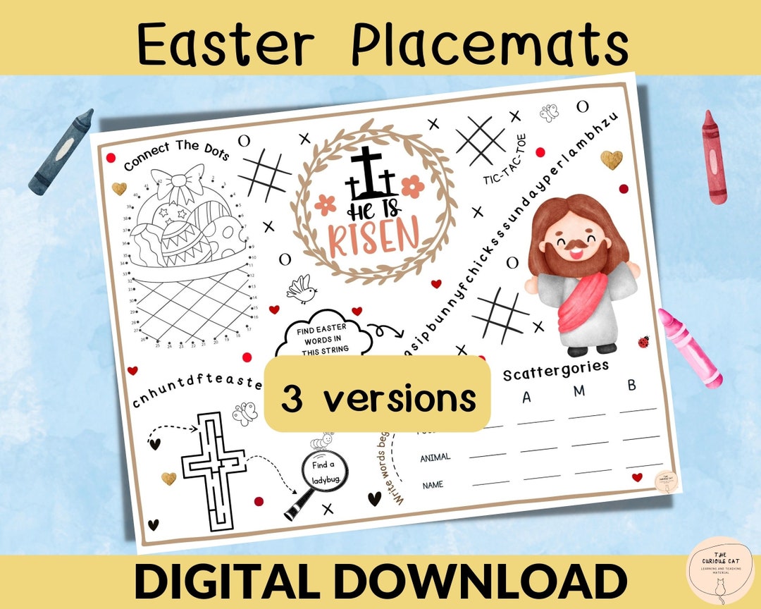 Easter Placemat for Kids Table Coloring Placemat Craft Bible Activity ...