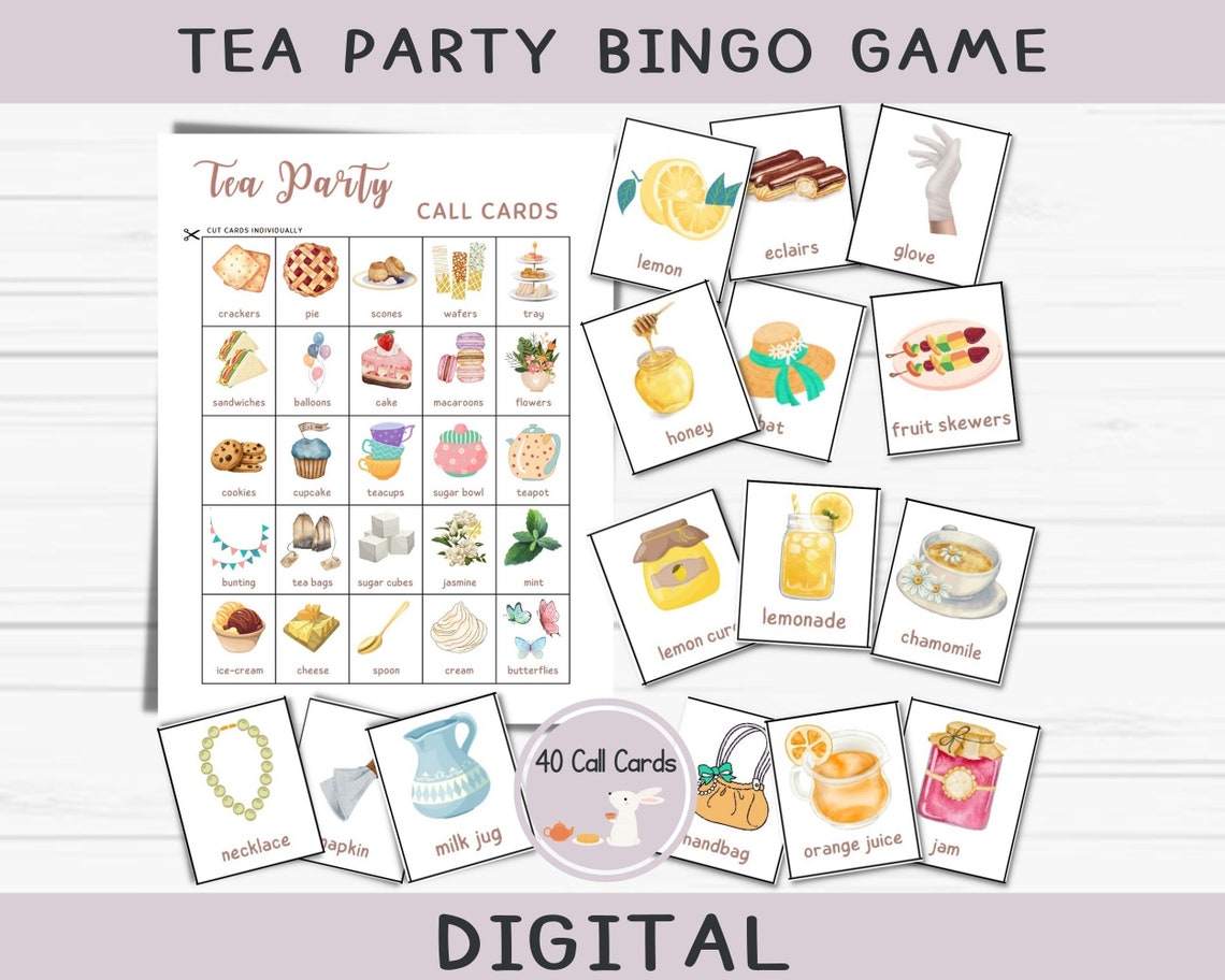 Tea Party Bingo Cards, Tea Party Games, Kids Printable Garden Party ...