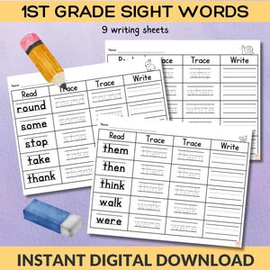 1st Grade Literacy Printable, Sight Words Reading and Spelling ...
