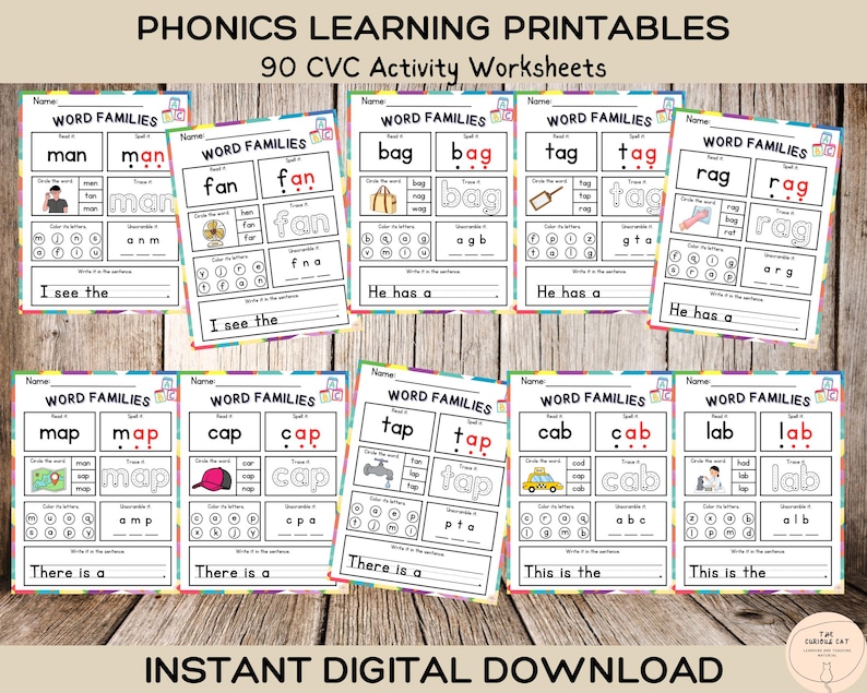 Printable Phonics CVC Worksheets for Kids, Phonics, Reading, & Tracing ...