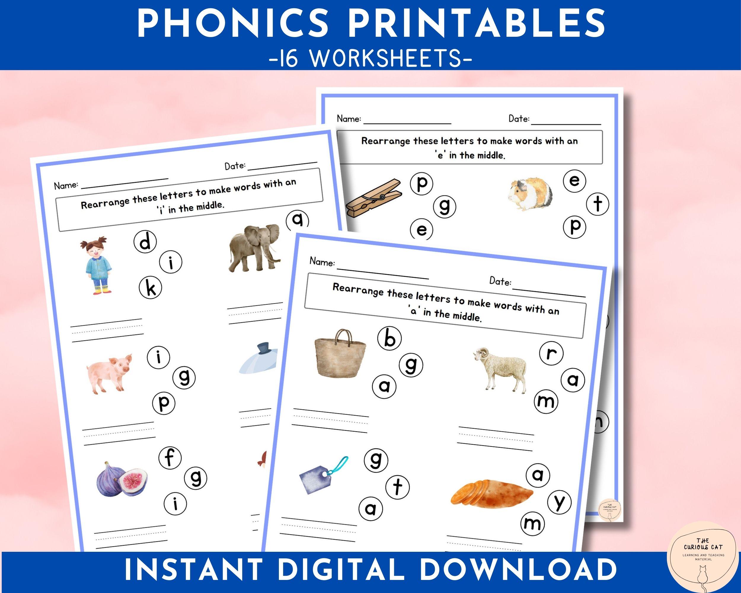 CVC Word Building Printable, Emergent Readers Middle Sound Phonics ...