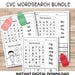 Phonics CVC Worksheets, Word Searches, Preschool Kindergarten Phonics ...
