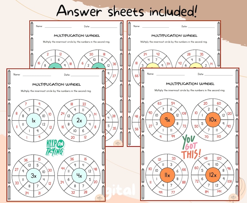 Multiplication Practice, Multiplication Wheels, Numbers 1 to 12, Maths ...
