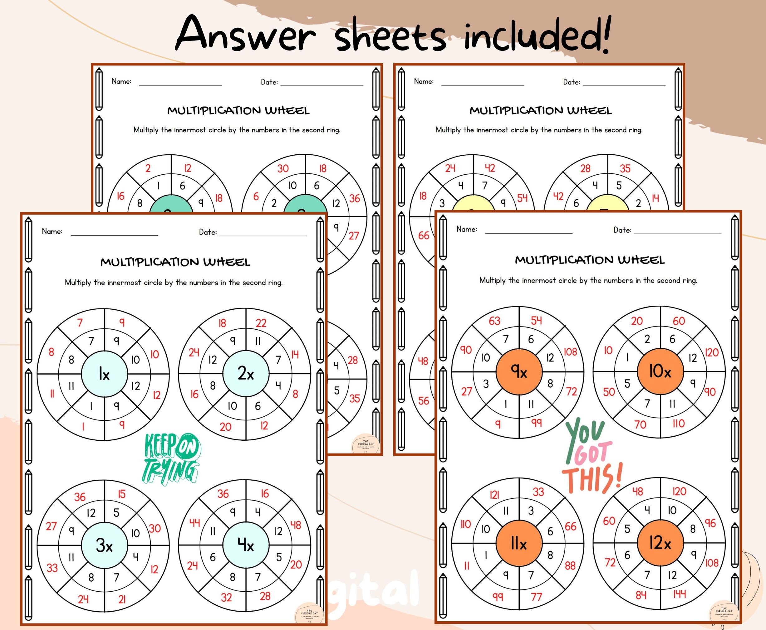 Multiplication Practice, Multiplication Wheels, Numbers 1 to 12, Maths ...