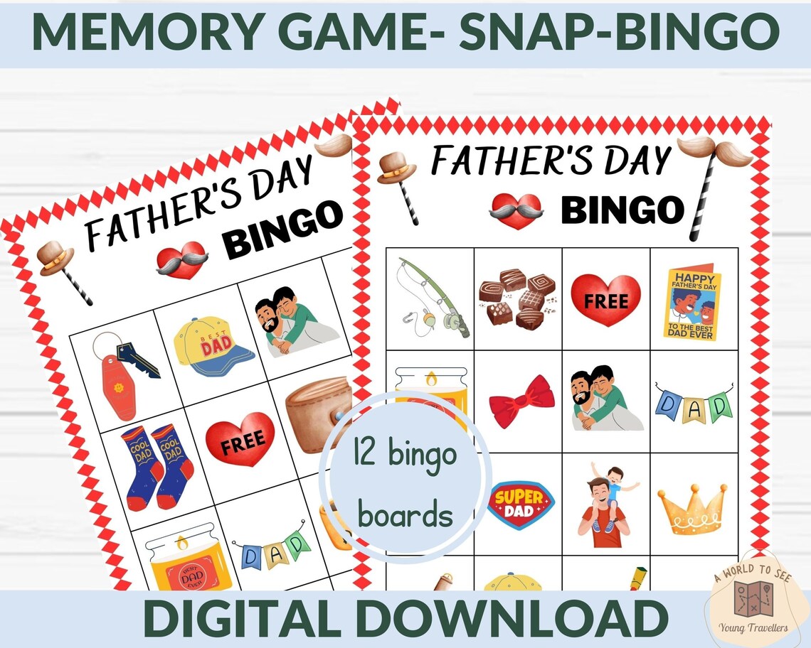 Father's Day Game Pack, Bingo, Snap and Memory Games, Father's Day Fun ...