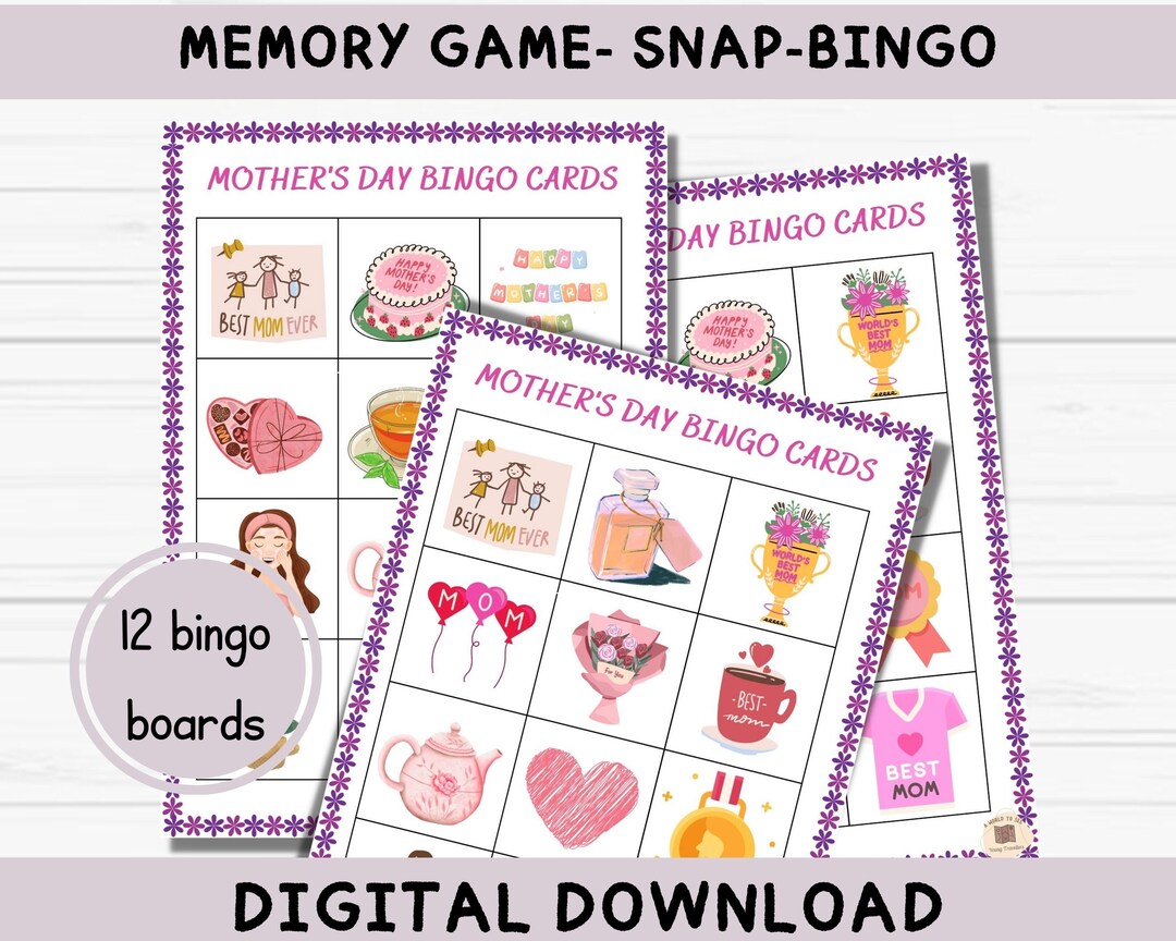 Mother's Day Printables, Kids' 3-in-1 Game Set, Mother's Day Bingo ...