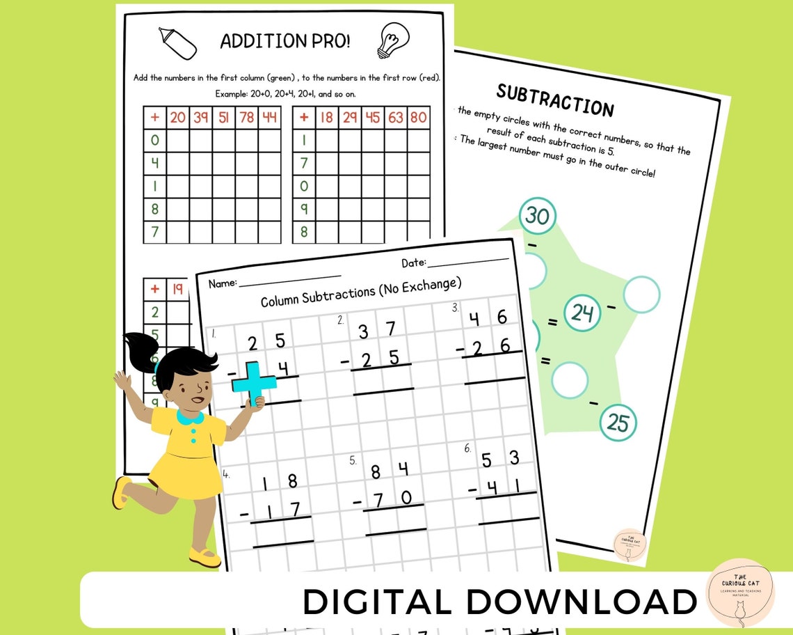 Addition Subtraction Worksheets, 2nd Grade Printables, Home School ...