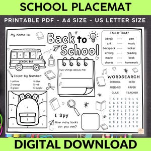 Printable Back to School Activity Placemat, First Day of School ...