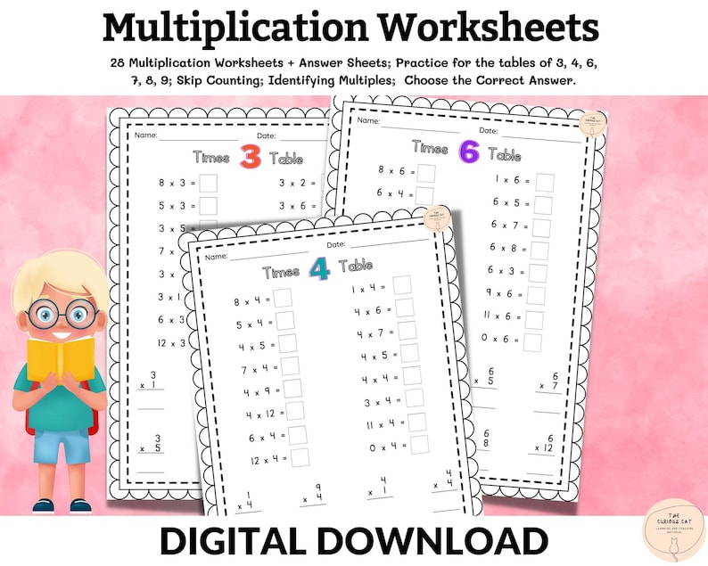 Maths Worksheets | Multiplication Printouts for 2nd - 3rd Grade With Answer Sheets | Printables ...