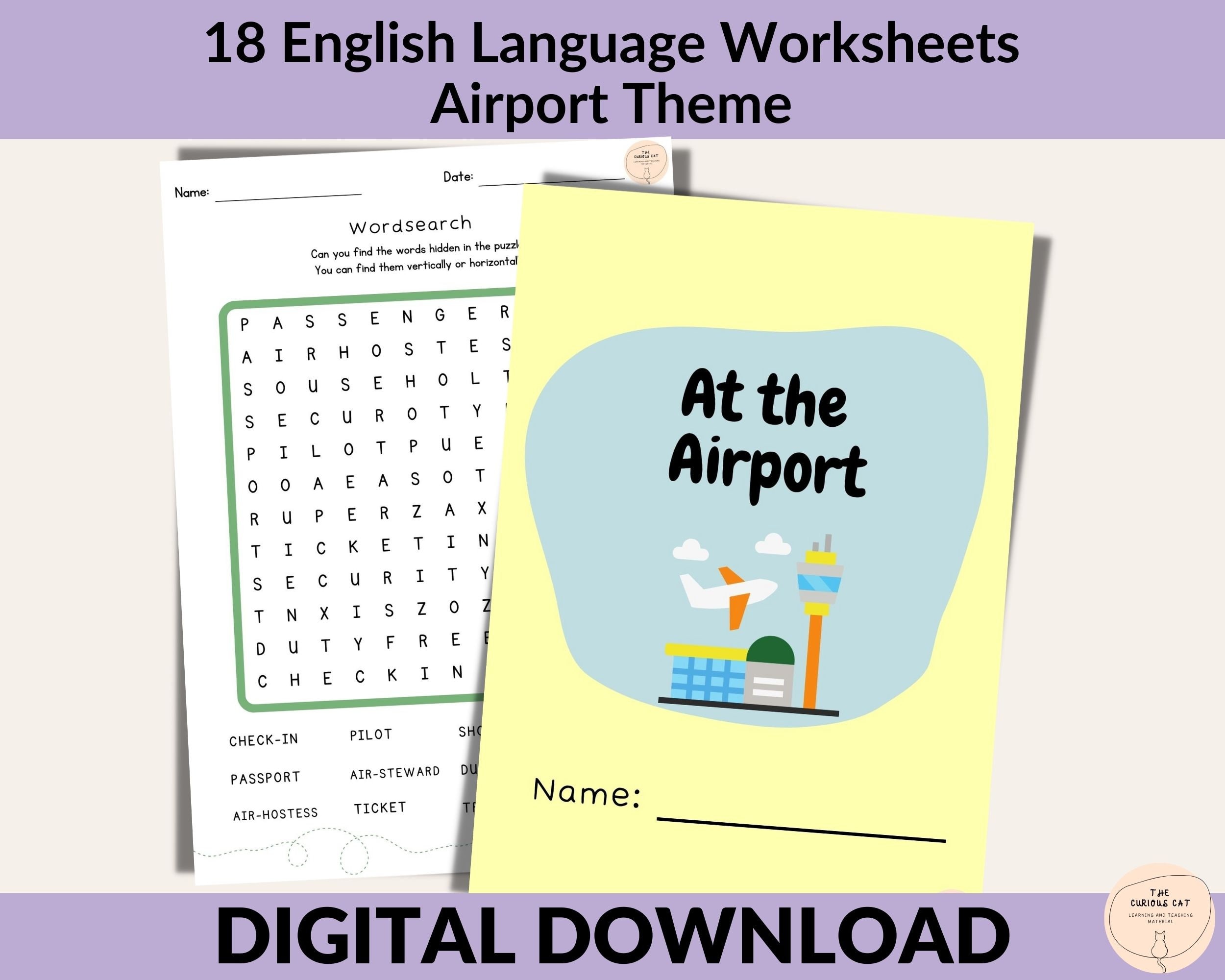 English Language Worksheets, 'at the Airport' Theme Worksheets, 3rd ...