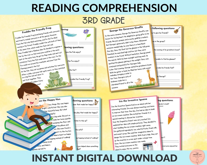 2nd-3rd Grade Reading Comprehensions Bundle | Writing Frames Printables ...