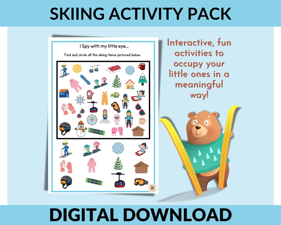 Kindergarten Worksheets, Winter Activities, Skiing Trip Activity Pack ...