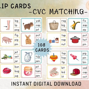 CVC Match and Clip Cards, CVC Pictures & Words, Early Reading, Phonics ...