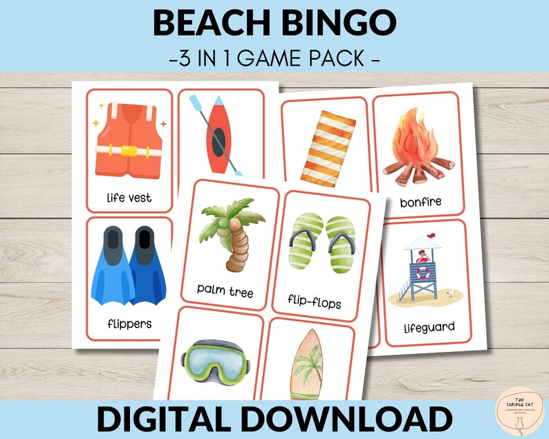 Kids Bingo Game, Beach Birthday Activity Pack, Fun Summer Printable ...
