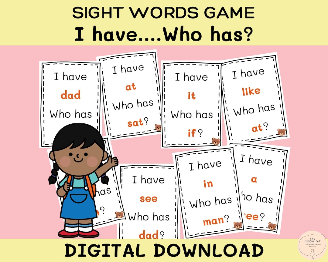 Kindergarten Sight Words Card Game - I Have Who Has? Reading Activity ...