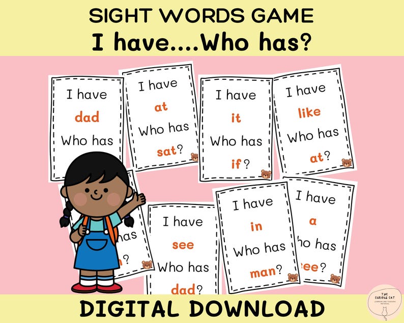 Kindergarten Sight Words Card Game - I Have Who Has? Reading Activity ...