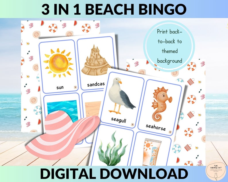 Kids Bingo Game, Beach Birthday Activity Pack, Fun Beach Printable ...