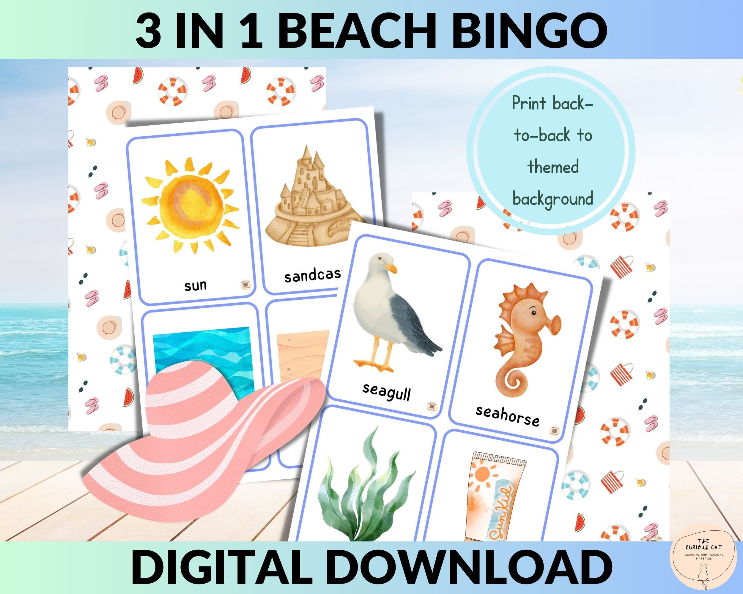 Kids Bingo Game, Beach Birthday Activity Pack, Fun Beach Printable ...