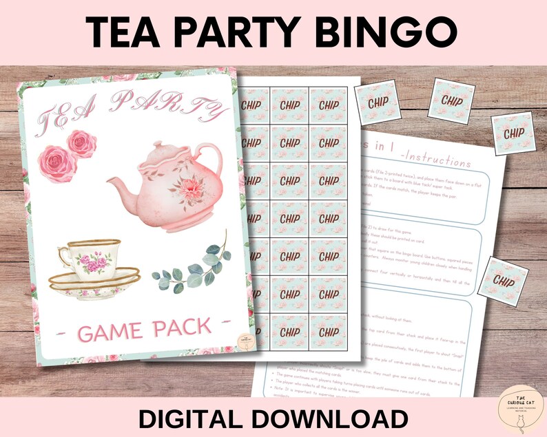 Vintage Tea Party Bingo Games, Bingo Cards, Labelled Calling Cards ...