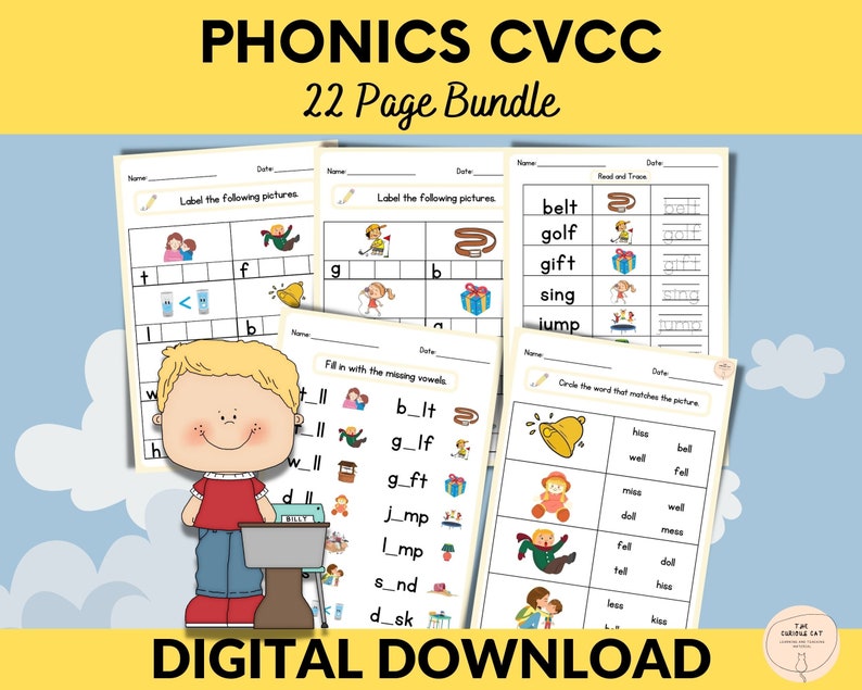 Kindergarten Phonics Worksheets, CVCC Phonics, Initial Reading Support ...