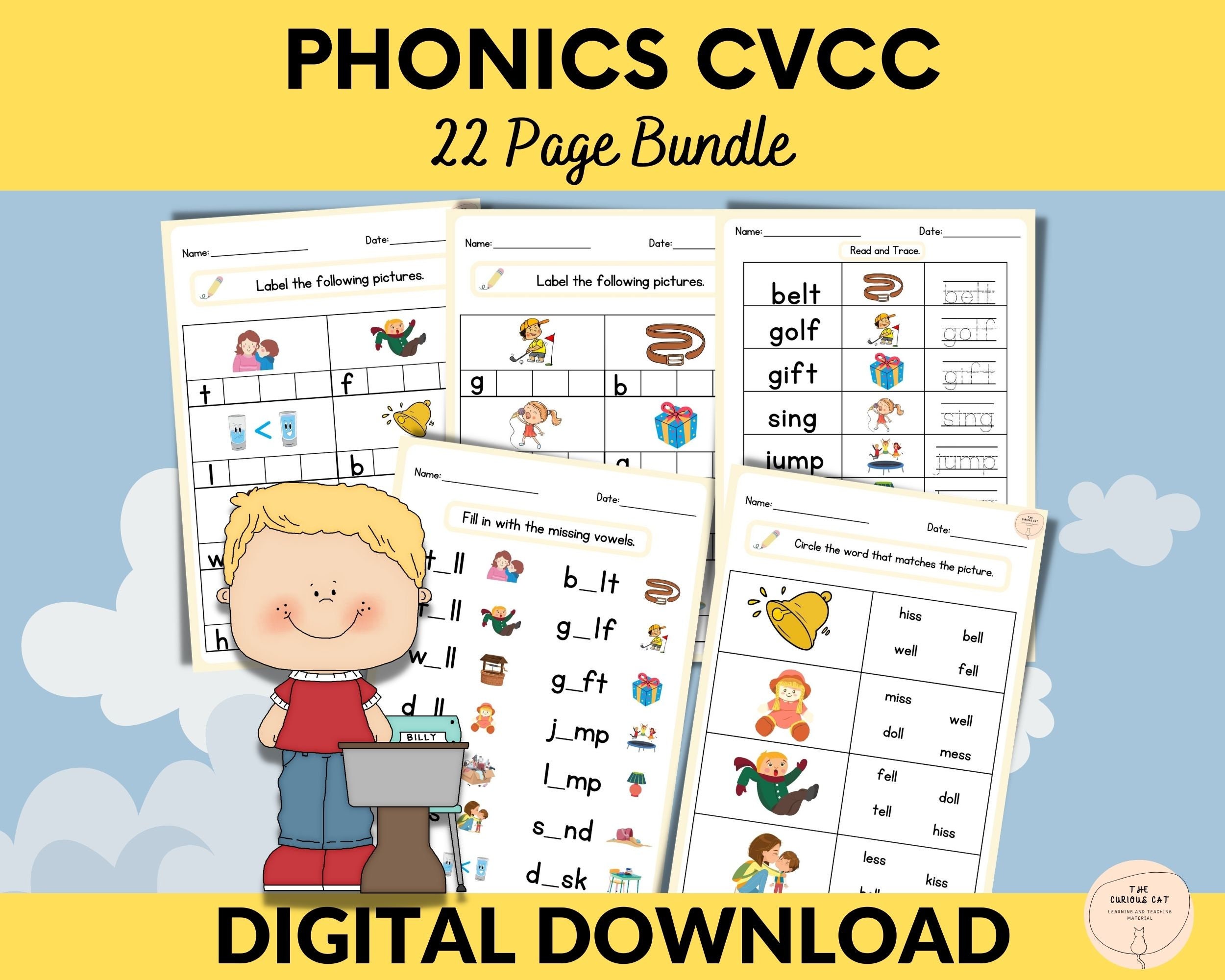 Kindergarten Phonics Worksheets, CVCC Phonics, Initial Reading Support ...