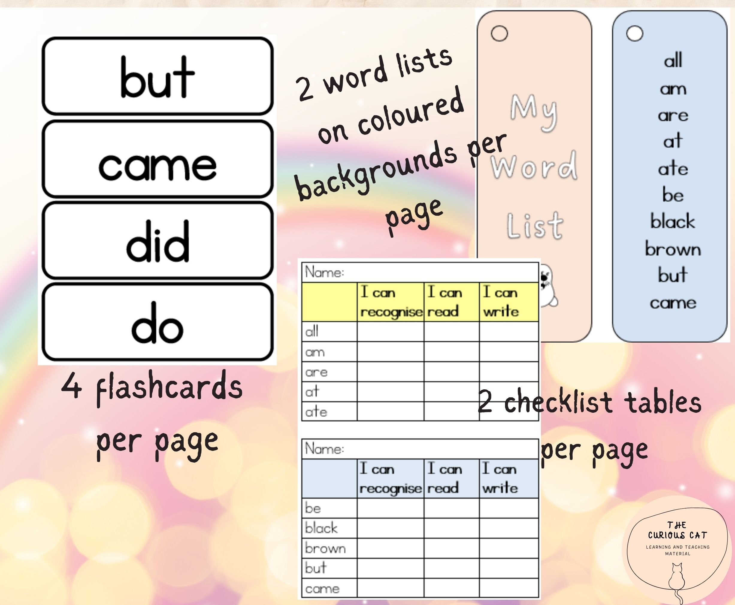 Kindergarten Sightwords, High Frequency Words Flashcards, Checklists ...
