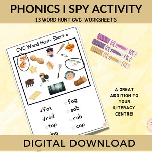Phonics Worksheets, Kindergarten CVC, I Spy Printables, Activity ...